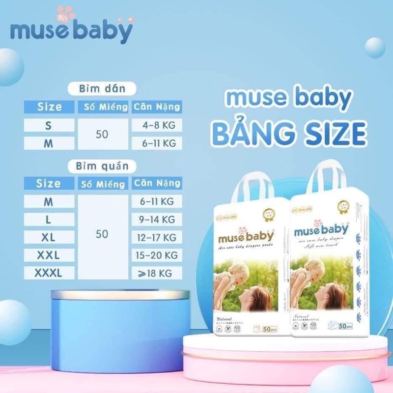 Tã/ Bỉm quần Muse Baby đủ size cho bé 50 miếng/ gói | Shopee Việt Nam