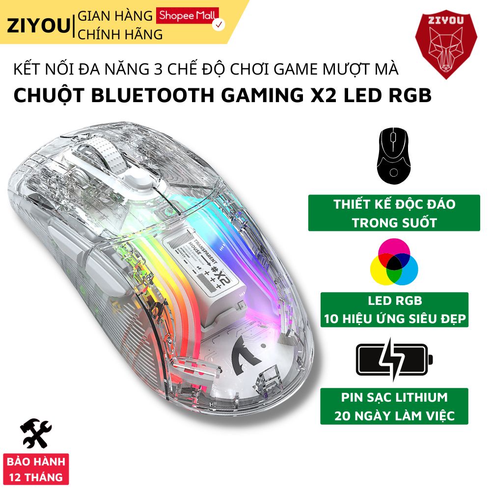 Chuột Máy Tính Không Dây Bluetooth Ziyou X2 PRO VIP Mouse LED RGB cho ...