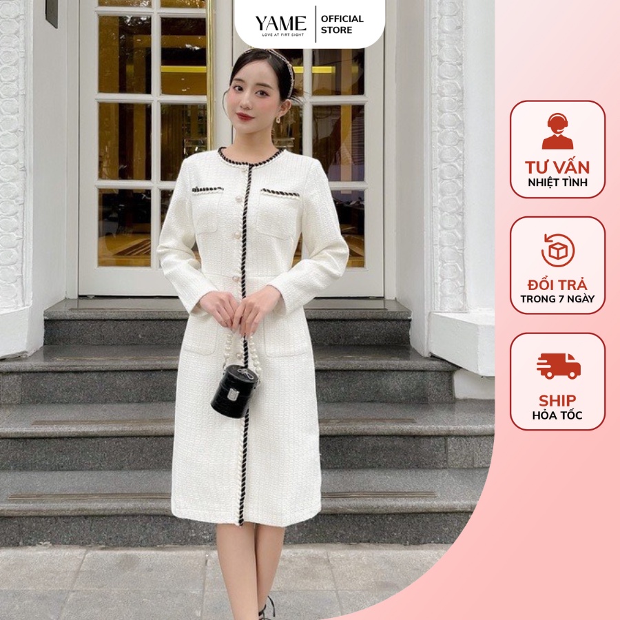 Váy dạ tweet dáng dài 2 lớp màu trắng, đen AV860 Anunu YAME | Shopee ...
