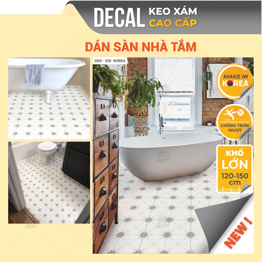 Dán sàn nhà tắm chống nước decal cao cấp Made in KOREA, miếng dán chống trượt nhà tắm gạch bông ...