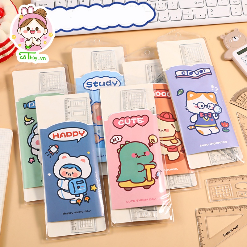 Bộ Thước Kẻ Eke Đo Độ 4 Món Cothủy Dài 20cm Hoạ Tiết Dễ Thương Set Dụng ...