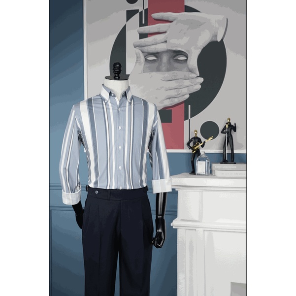 SƠ MI NAM ADAM STORE XANH GHI KẺ SDTTK0044 | Shopee Việt Nam