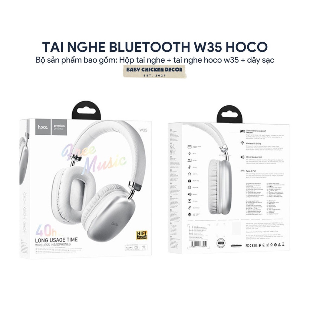 Tai Nghe Chụp Tai Hoco W35 Pin Siêu Trâu 40h, Bluetooth V5.3, Kiểu Dáng ...