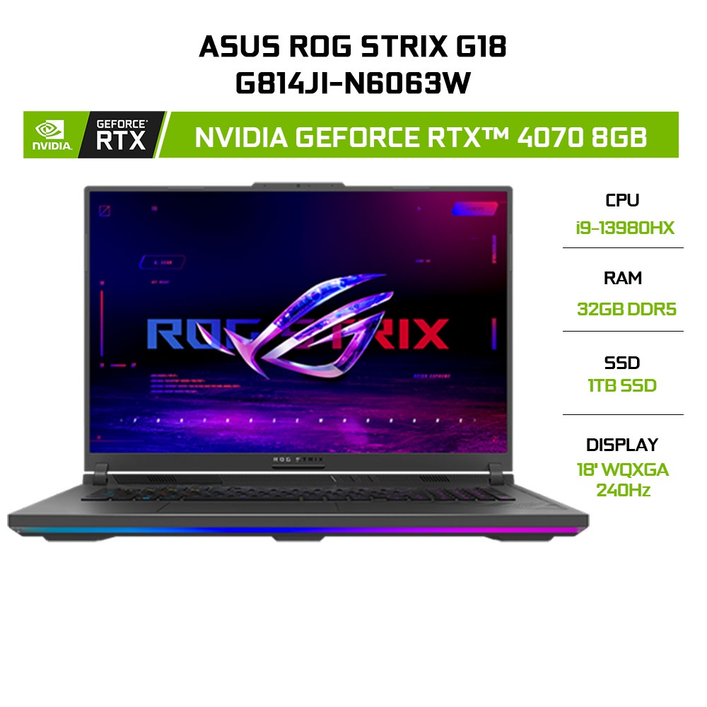 Laptop ASUS ROG Strix G18 G814J-N6063W i9-13980HX 32G 1TB RTX™ 4070 8G ...