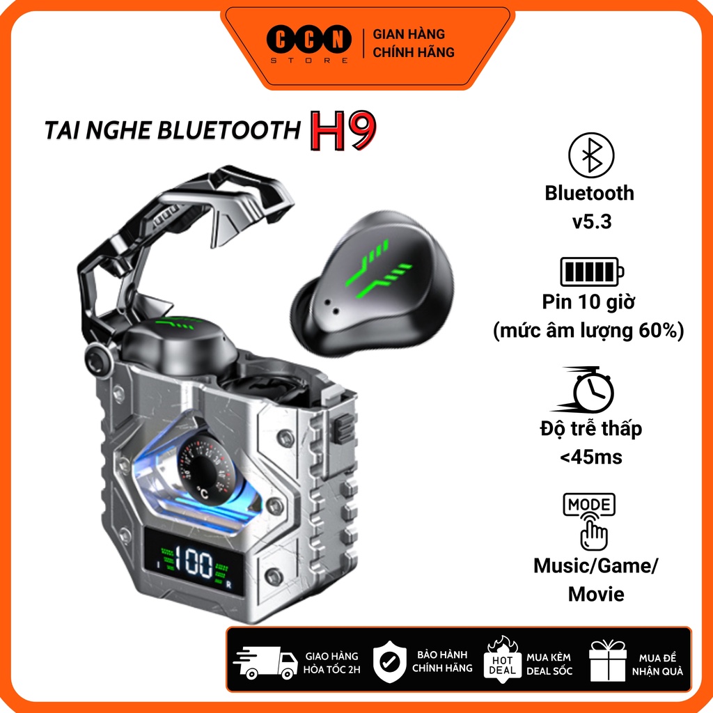 Tai Nghe Bluetooth 5.3 Thiết Kế Độc Lạ H9 Vỏ Thép Kèm Nhiệt Kế Chống Ồn Thông Minh ENC Độ Trễ ...