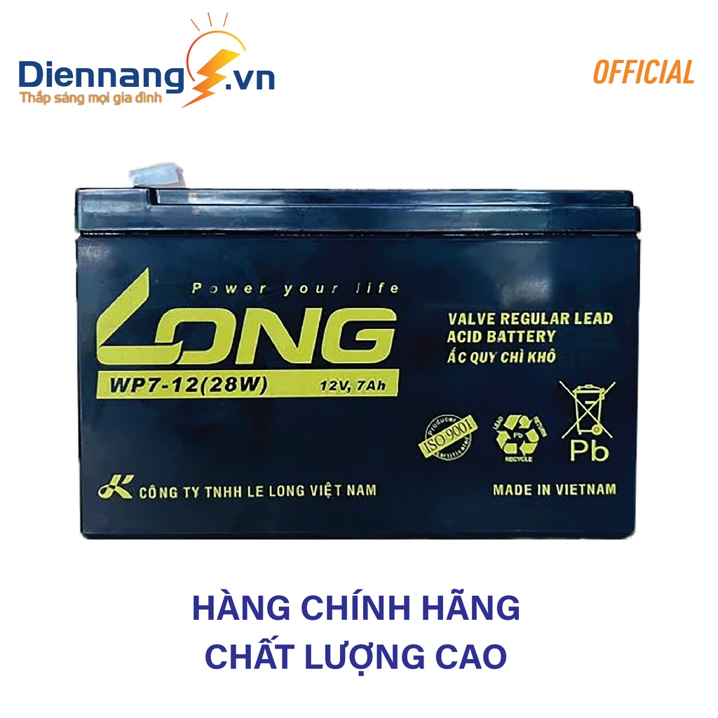 Ắc quy Long WP7-12 (28W) (12V-7Ah), ắc quy cho UPS, loa kéo, lưu điện ...