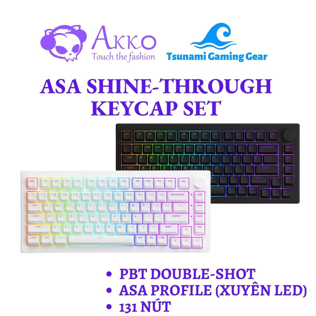Bộ keycap AKKO ASA Shine-Through Keycap set (Xuyên LED/ ASA profile ...