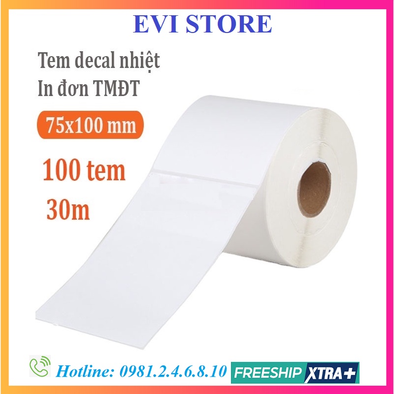 Giấy in nhiệt Decal khổ A7 75x100 cuộn 30m / Tem in bill đơn hàng - mã ...