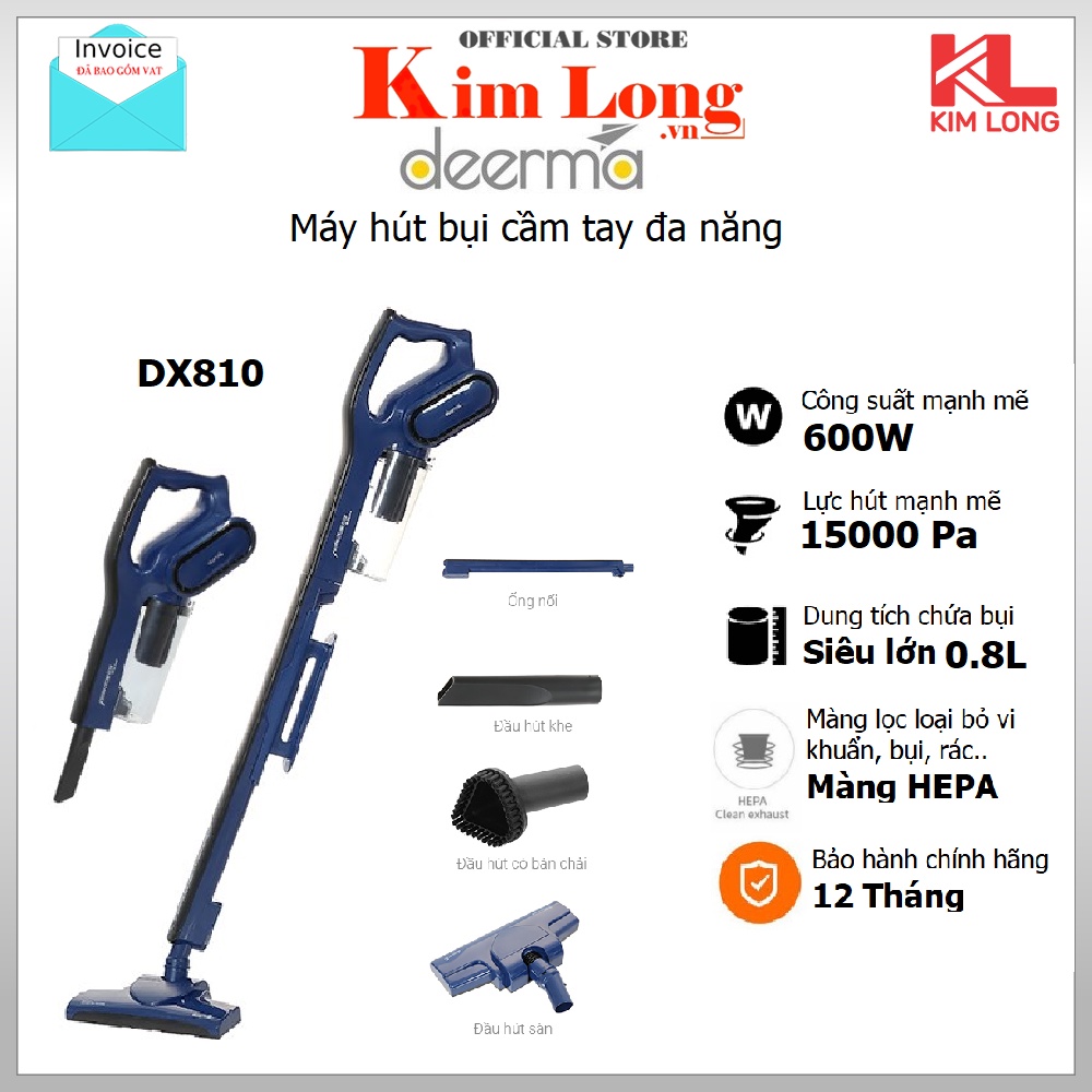 Máy hút bụi cầm tay Deerma DX810 Công suất 600W Lực hút 15000 Pa - Hàng ...