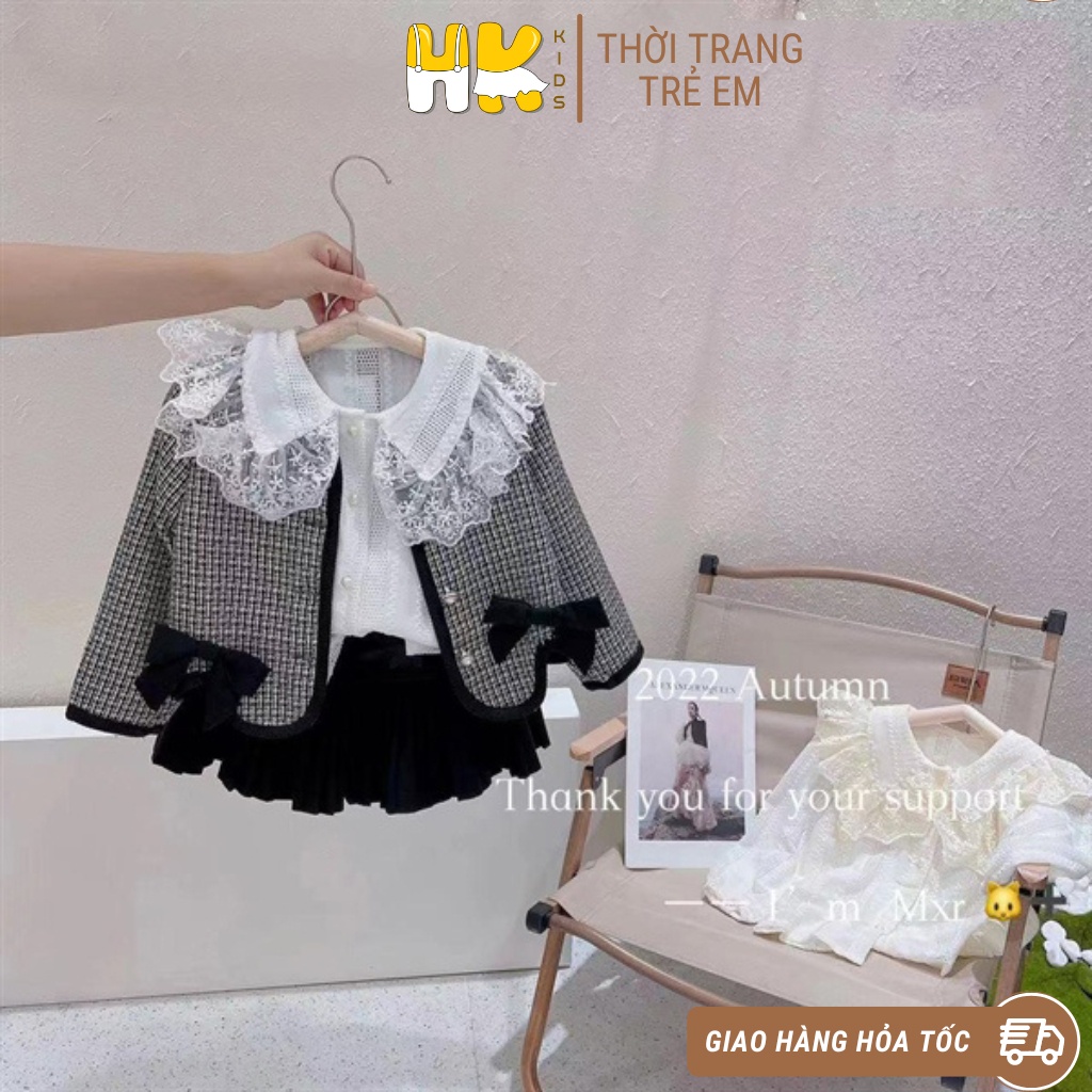 Sét dạ tiểu thư cho bé gái HK KIDS gồm áo khoác, áo sơ mi và chân váy ...