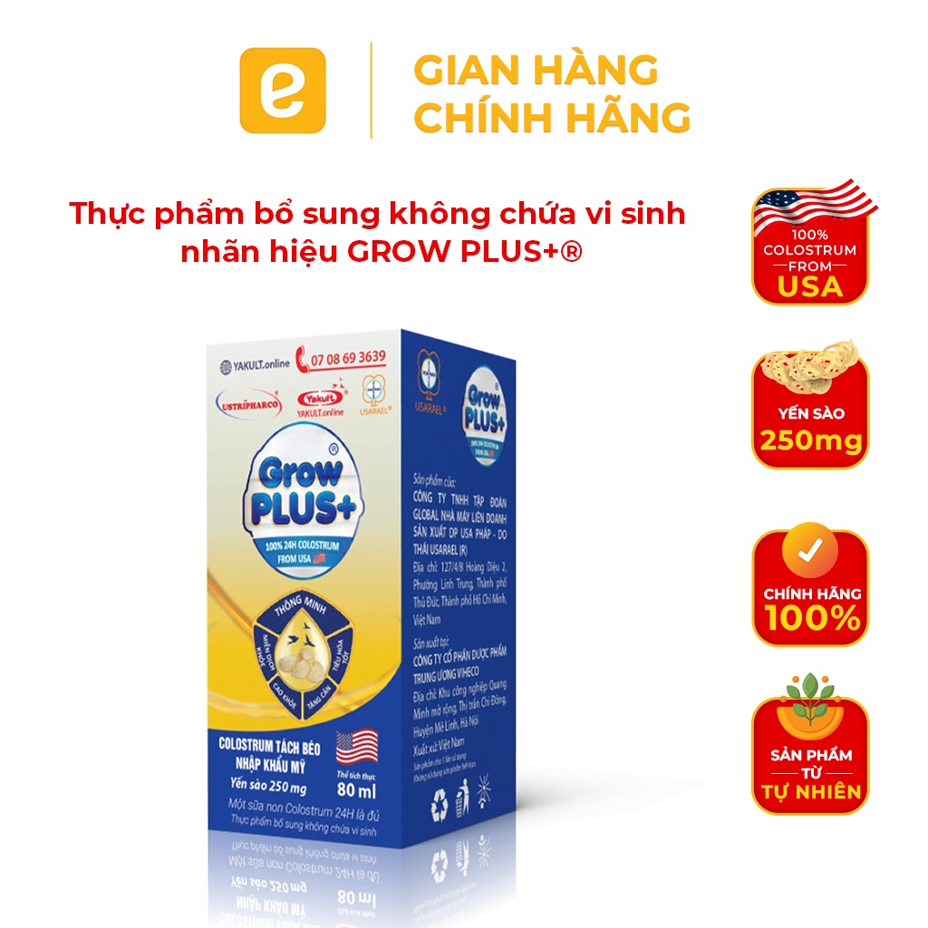 Thực phẩm bổ sung không chứa vi sinh nhãn hiệu GROW PLUS+(xanh dương ...