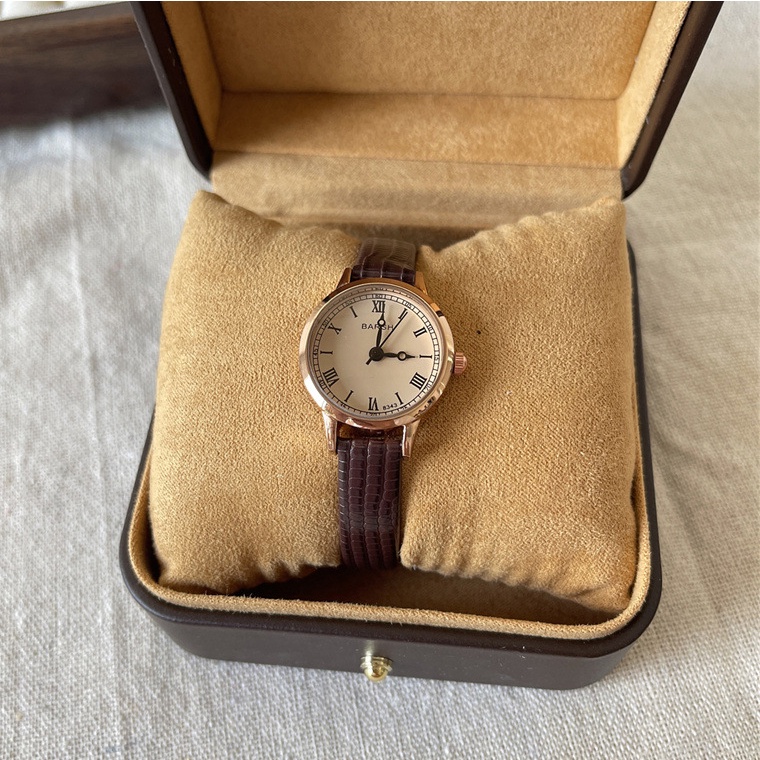 Đồng hồ nữ thời trang vintage BARSH mặt tròn nhỏ dây da mềm ôm tay ...