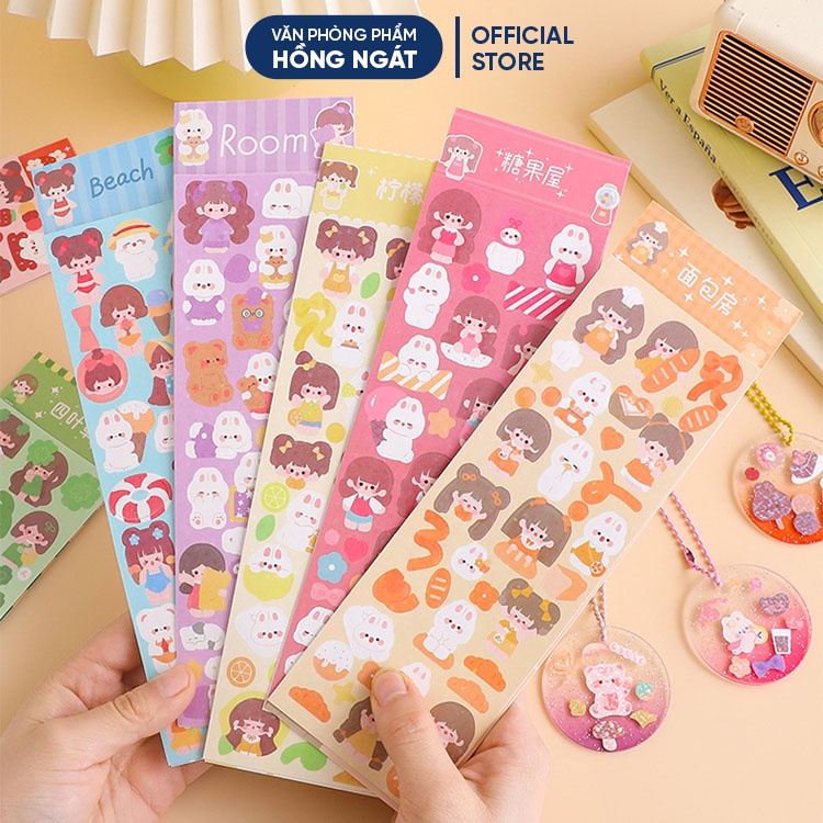 Sticker cute hoạt hình cô gái, hình dán cute 2 tờ sticker trang trí sổ ...