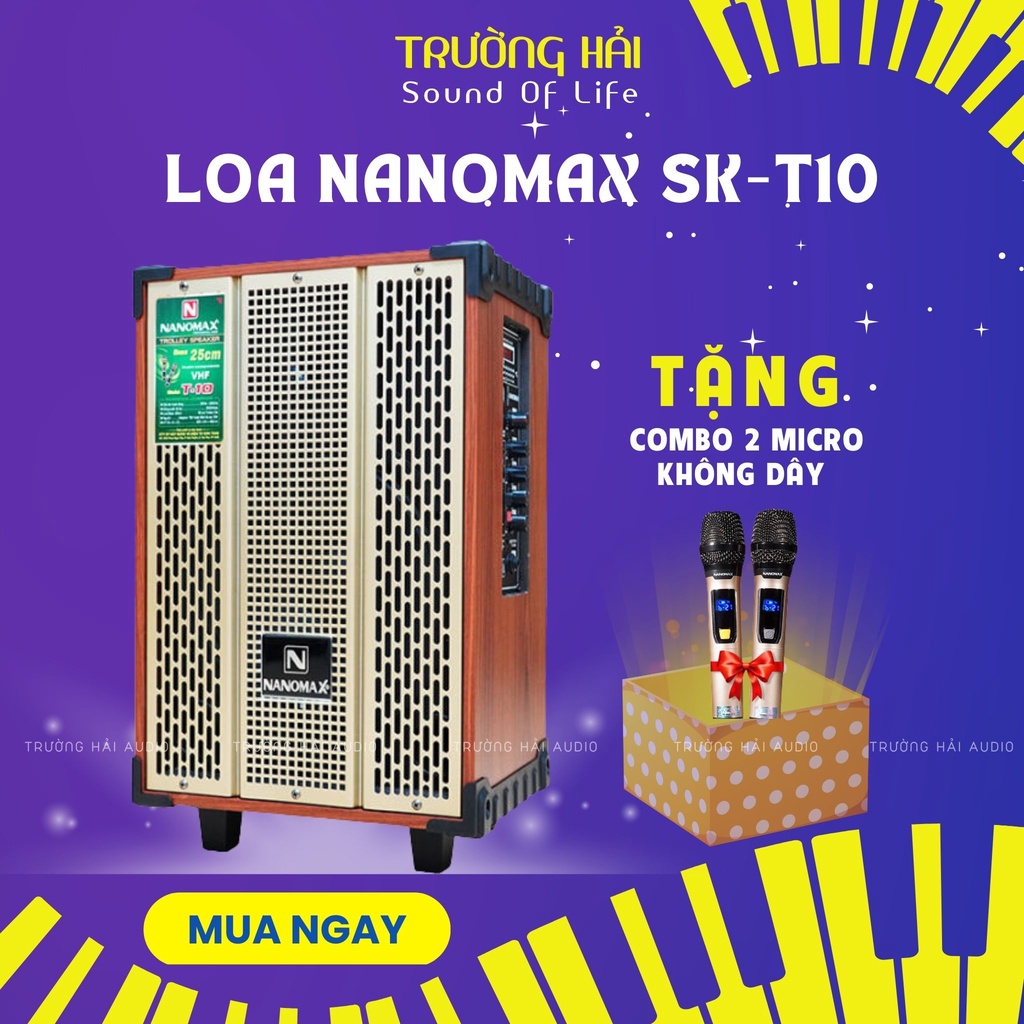 Loa kéo Nanomax SK-T10, loa karaoke di động bluetooth Bass 25cm công suất 200w (TẶNG 2 MIC không ...