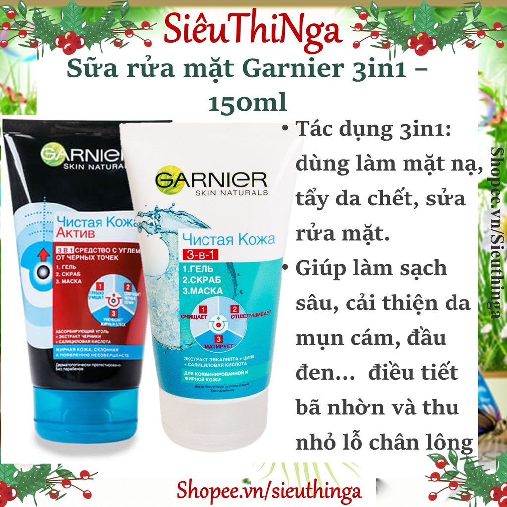 Sữa Rửa Mặt Garnier 3in1 Giảm Mụn Đầu Đen, than hoạt tính, 150 ml ...