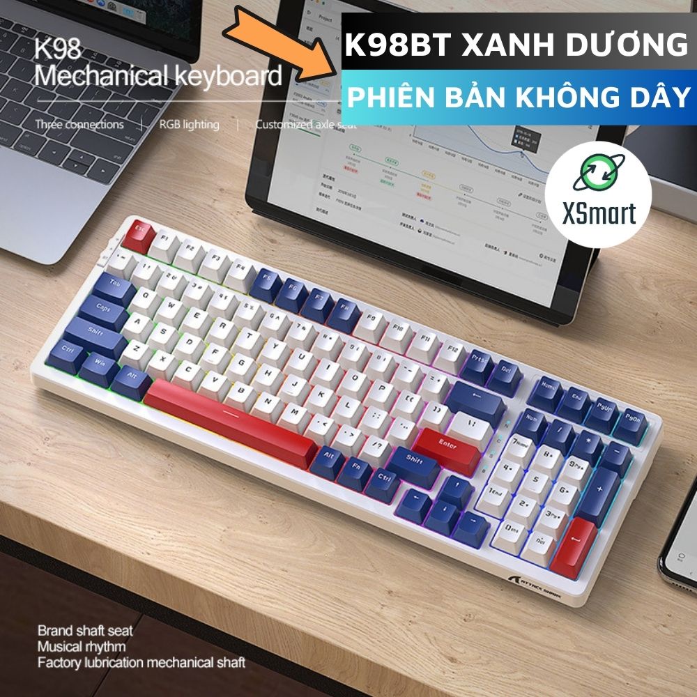 Bàn Phím Cơ Bluetooth Không Dây Full Size K98BT LED RGB VIP Gaming Shark Có HOTSWAP LÓT FOAM ...
