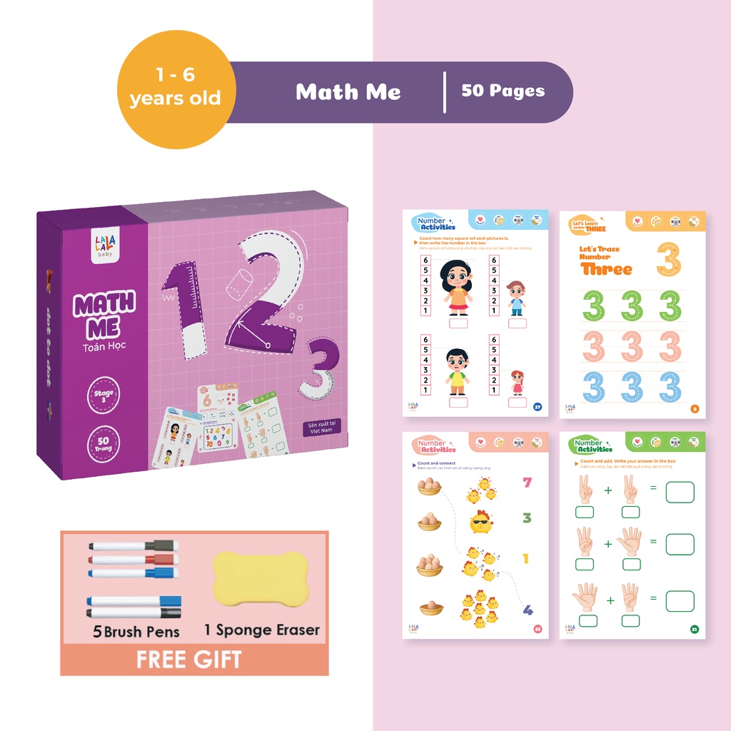 [Bản mới] Sách học số và khoa học Math Me Lalala Baby, bôi xóa được ...