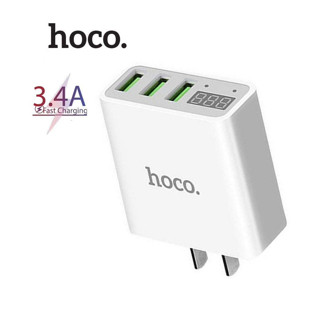 Củ sạc Hoco C15 sạc nhanh 3.4A màn hình Led 3 cổng USB chân dẹt hỗ trợ ...