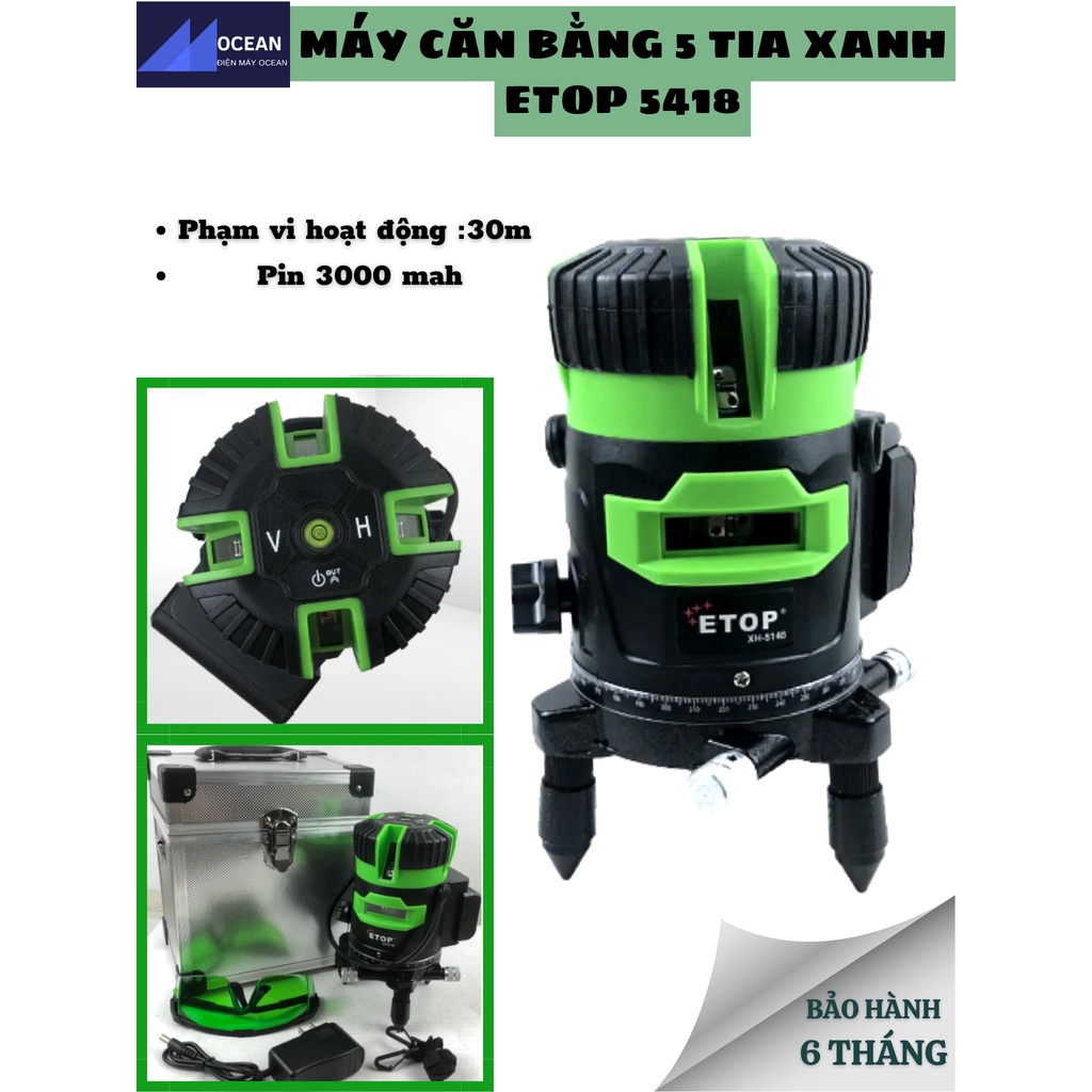 Máy căn bằng 5 tia xanh, máy cân mực, máy laser ETOP 5148 - Tặng kèm ...