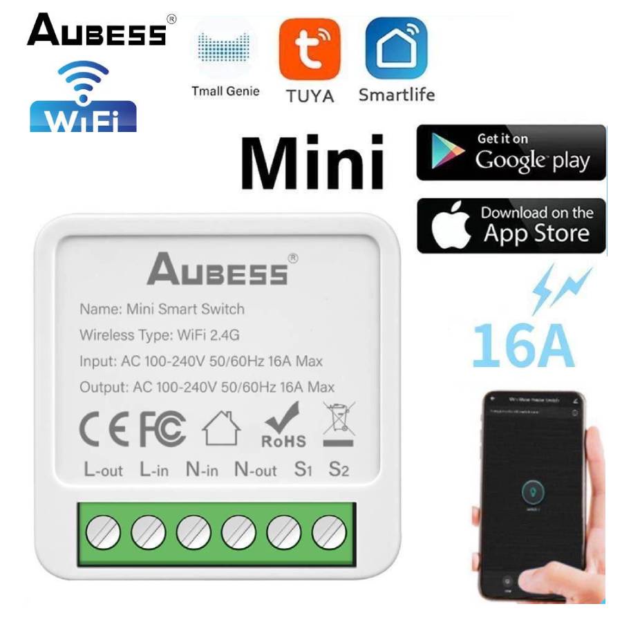 Công tắc thông minh AUBESS TUYA mini Wi-Fi 16A với mô-đun giám sát đèn thông minh LED Google ...