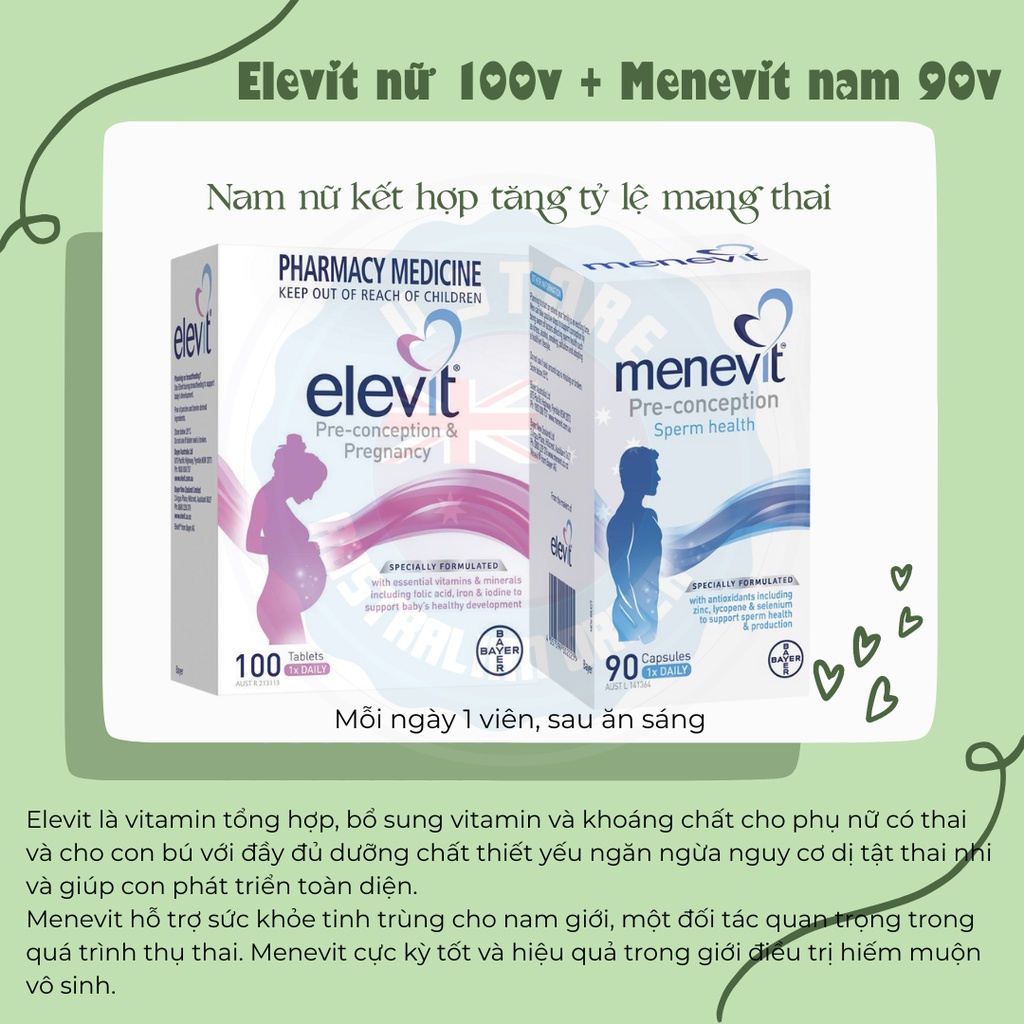 [Combo] Dành cho ba mẹ chuẩn bị có em bé Elevit bầu 100v + Menevit nam ...