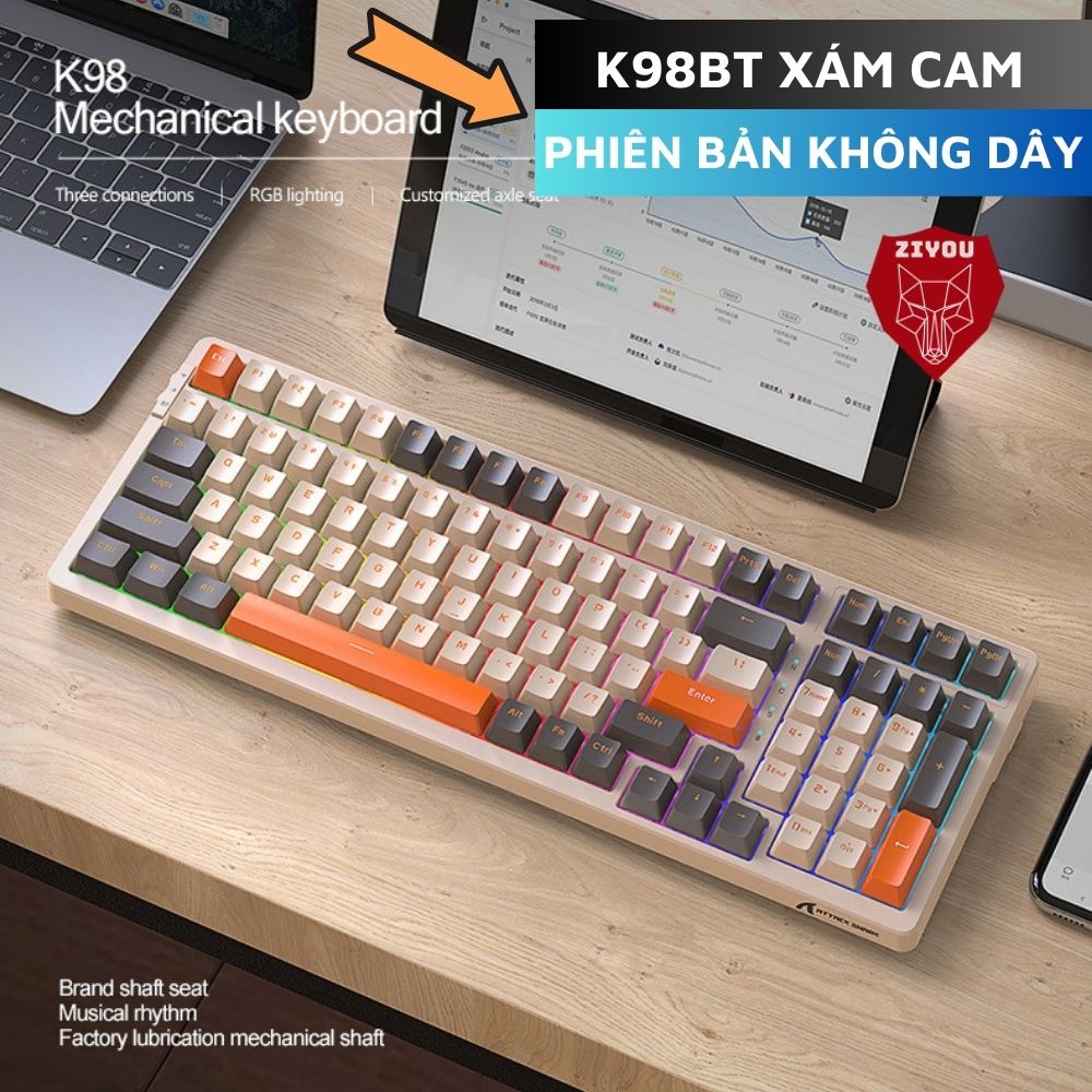 Bàn phím cơ không dây bluetooth FULL SIZE Hotswap Ziyou K98BT VIP LED RGB Cao Cấp | Shopee Việt Nam