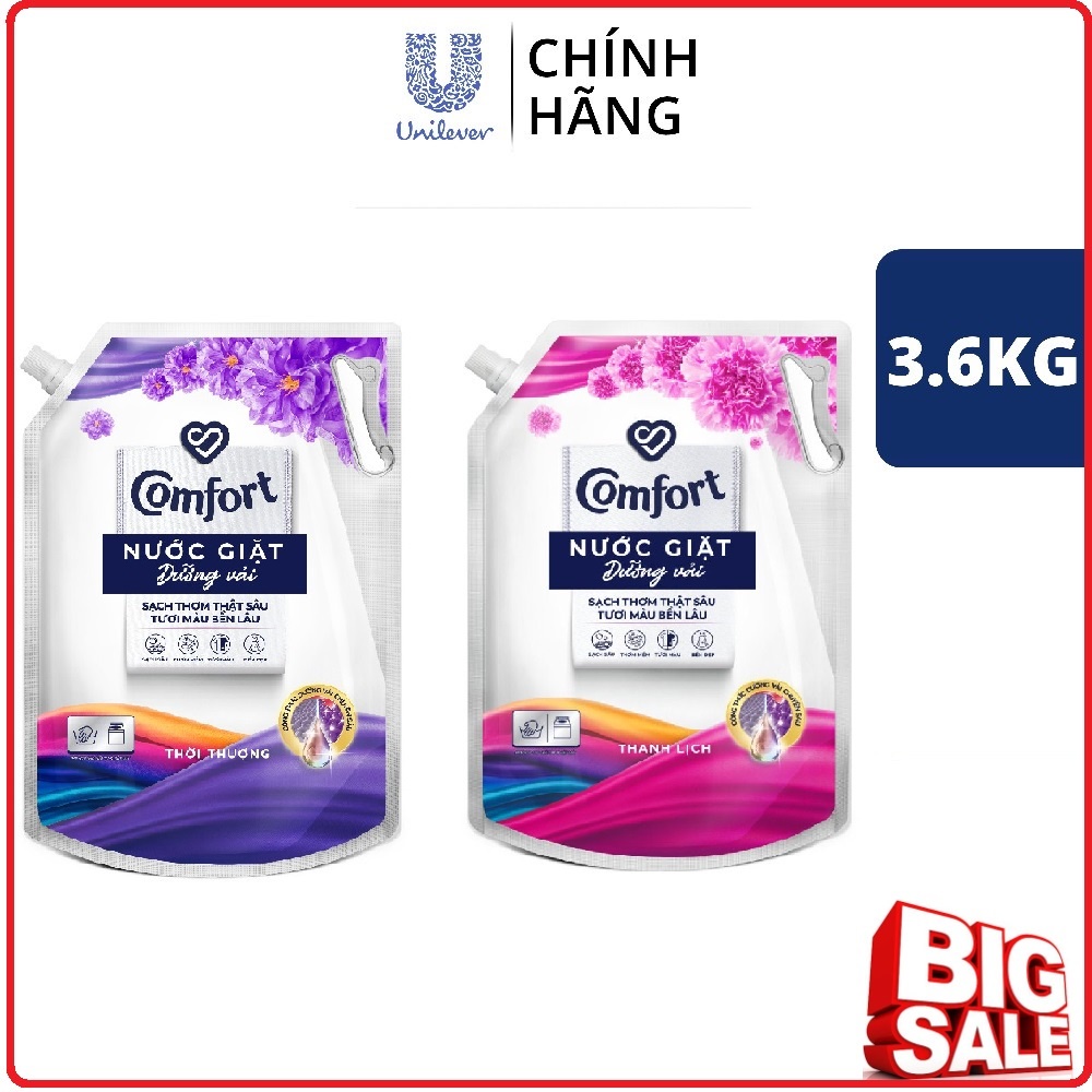 Nước giặt dưỡng vải Comfort hương Thanh Lịch/ Thời Thượng/ Thanh Khiết Túi 3,0kg/ 3.1kg/3,6kg/ 3 ...