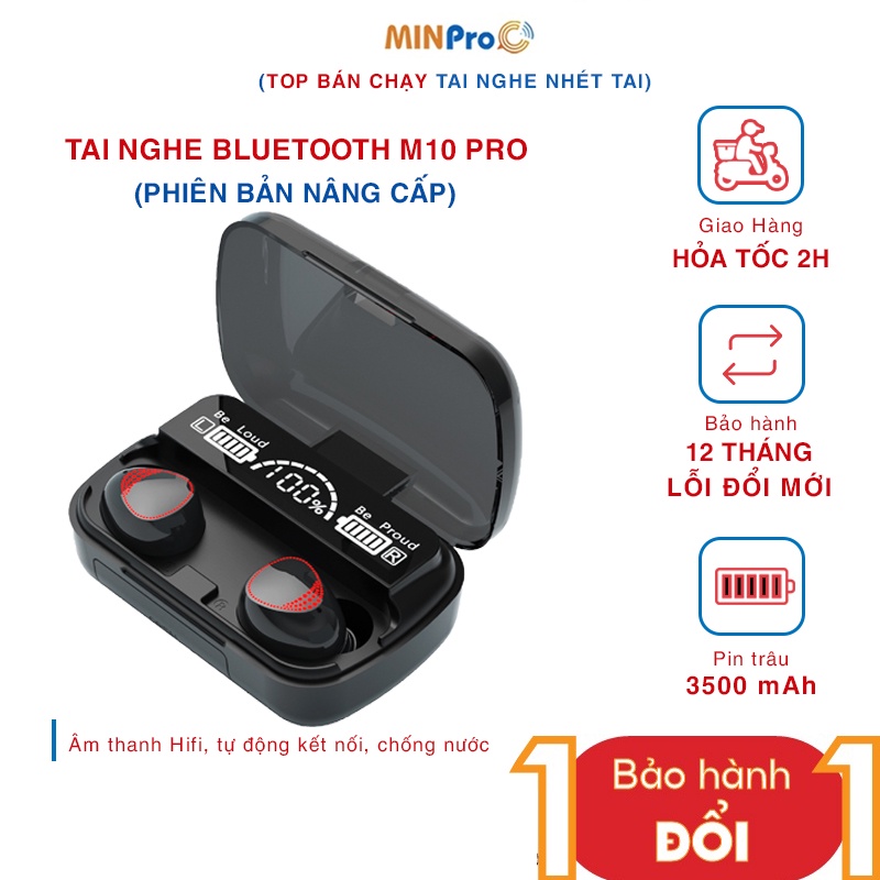 Tai nghe Bluetooth M10 Pro, Tai nghe không dây M10 Pro phiên bản nâng cấp Pin trâu, chạm cảm ứng ...