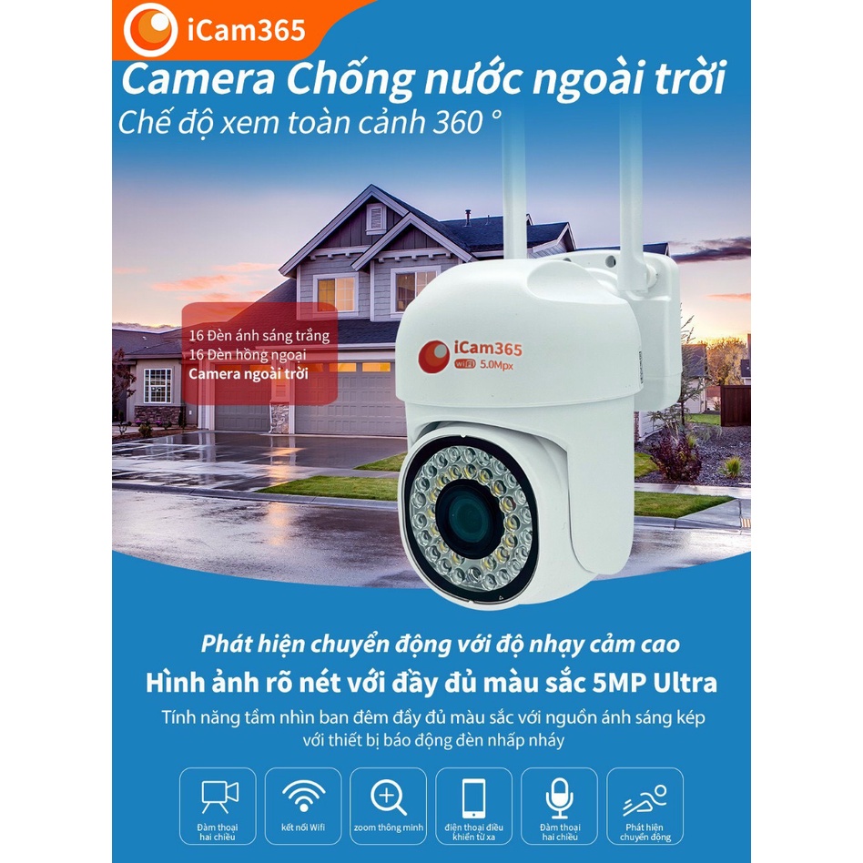 Camera iCam365 36 Led Chống nước ngoài trời, 5.0MP, Quay đêm có màu ...