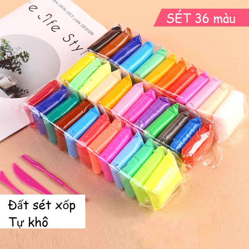 Đất sét tự khô loại xịn 12- 24 -36 màu siêu nhẹ không dính tay cho bé nặn hình thoả thích ...