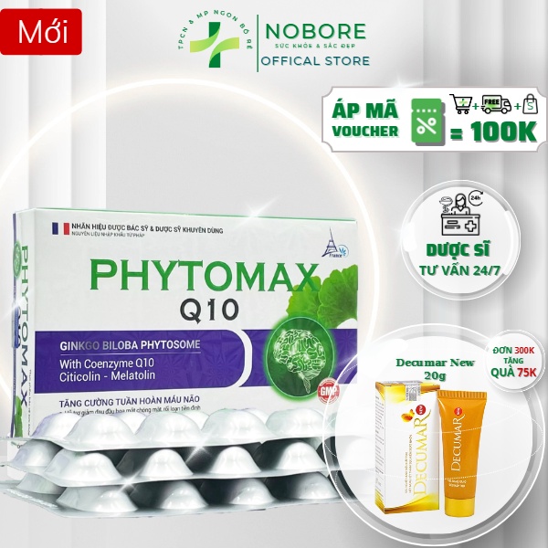 Viên Uống Giúp Ngủ Ngon Phytomax Q10 NOBORE Tăng Cường Tuần Hoàn Máu Não hộp 30 viên | Chính ...