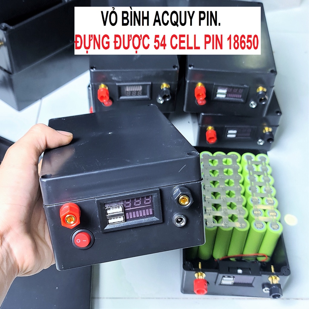 Hộp nhựa ABS đựng vừa 54 cell pin 18650. Vỏ bình acquy pin, được gắn ...