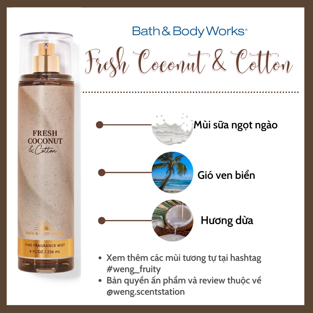 Xịt thơm toàn thân Bath & Body Works mùi Fresh Coconut & Cotton ...