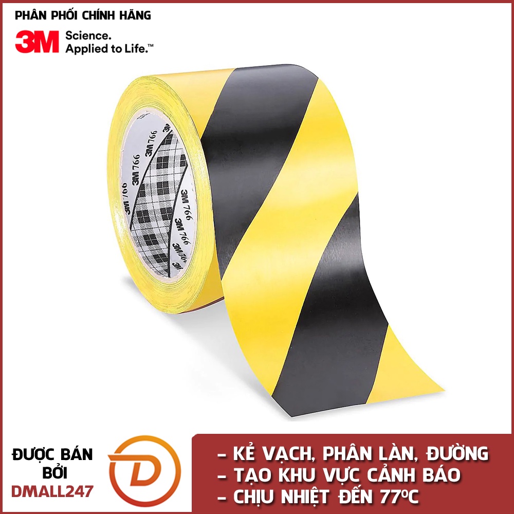 Băng keo dán nền chịu nhiệt sọc vàng đen 50mm x 33m 3M 766 - phân chia ...
