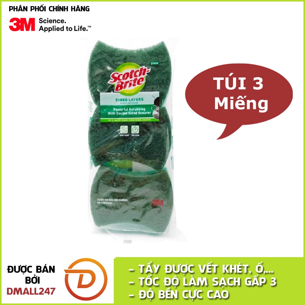 Gói 3 miếng rửa chén 2 mặt không trầy xước Scotch-Brite 3M CR-2MG3 - đa năng, 3 tác động làm ...