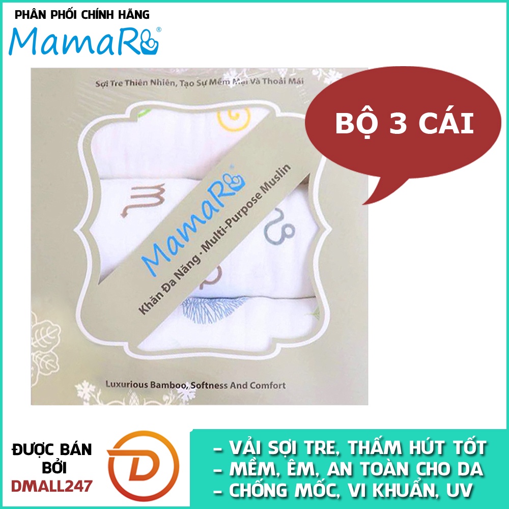 Bộ 3 khăn đa năng vải sợi tre cho bé 120x120 Mamaru MA-KDN03 - Diệt khuẩn, hút ẩm tốt, kháng tia ...