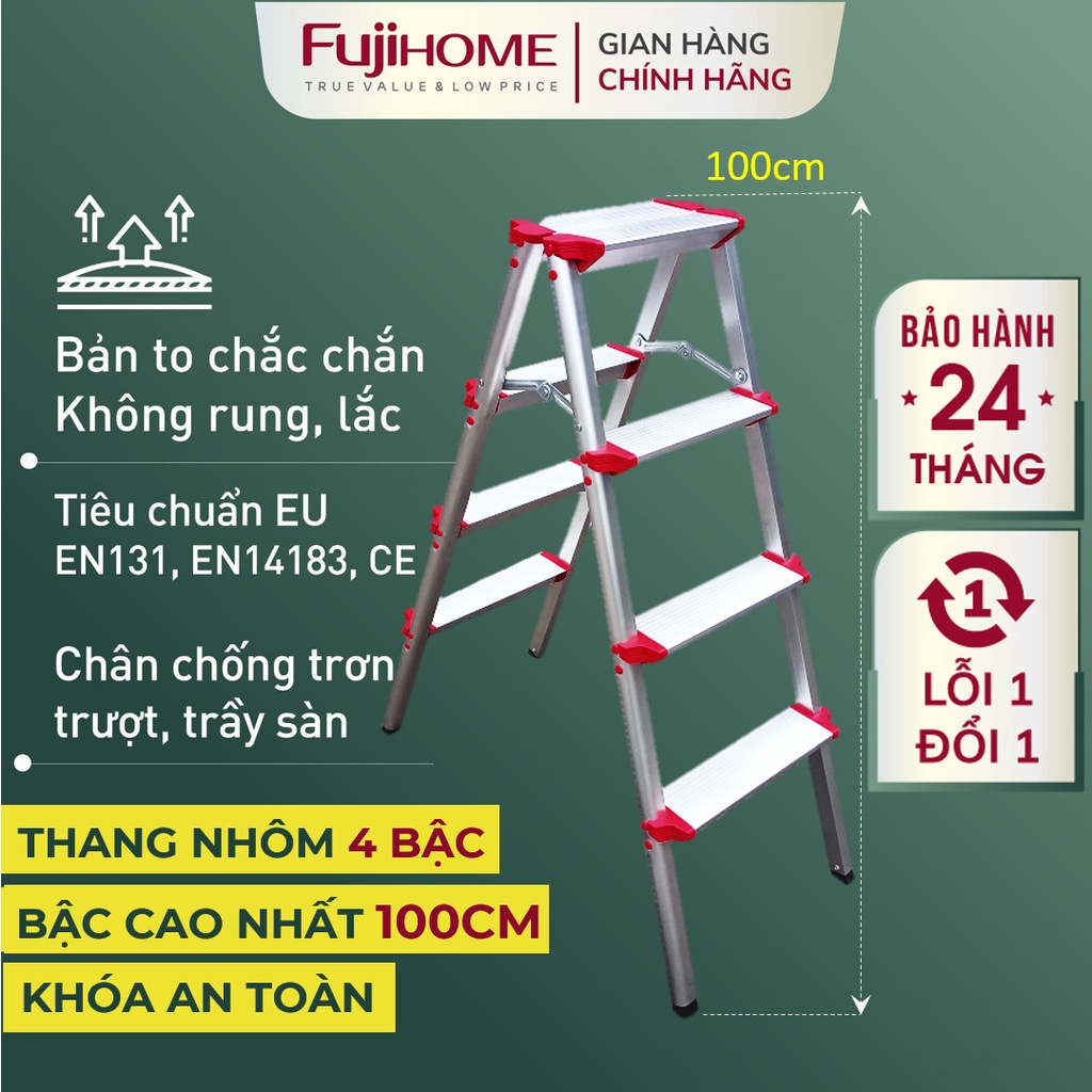 Thang ghế nhôm tay vịn chữ A bản to 3 - 4 - 5 bậc từ 1,2M - 1,65M xếp ...
