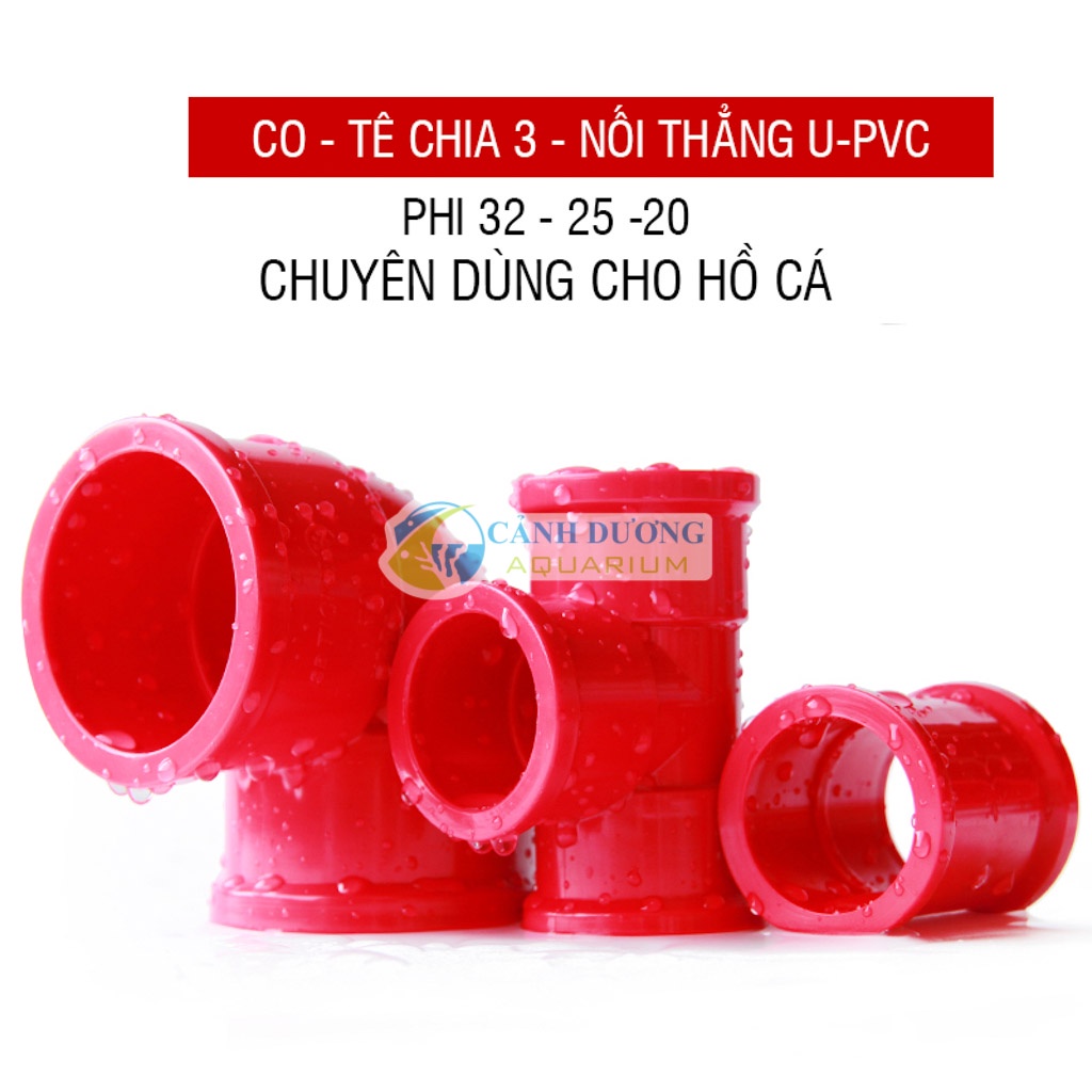 Co, Tê chia 3, Nối thẳng màu đỏ ĐỎ U-PVC Phi 32-25-20 chuyên dùng cho ...