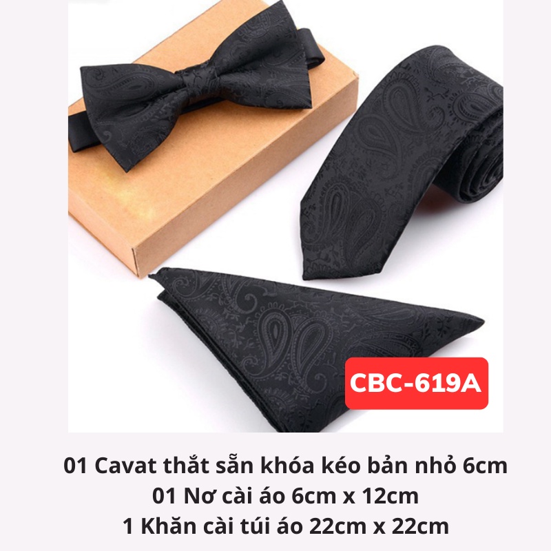 Cà vạt 6cm màu đen, Nơ cài cổ, Khăn cài túi cùng màu, cavat phong cách ...
