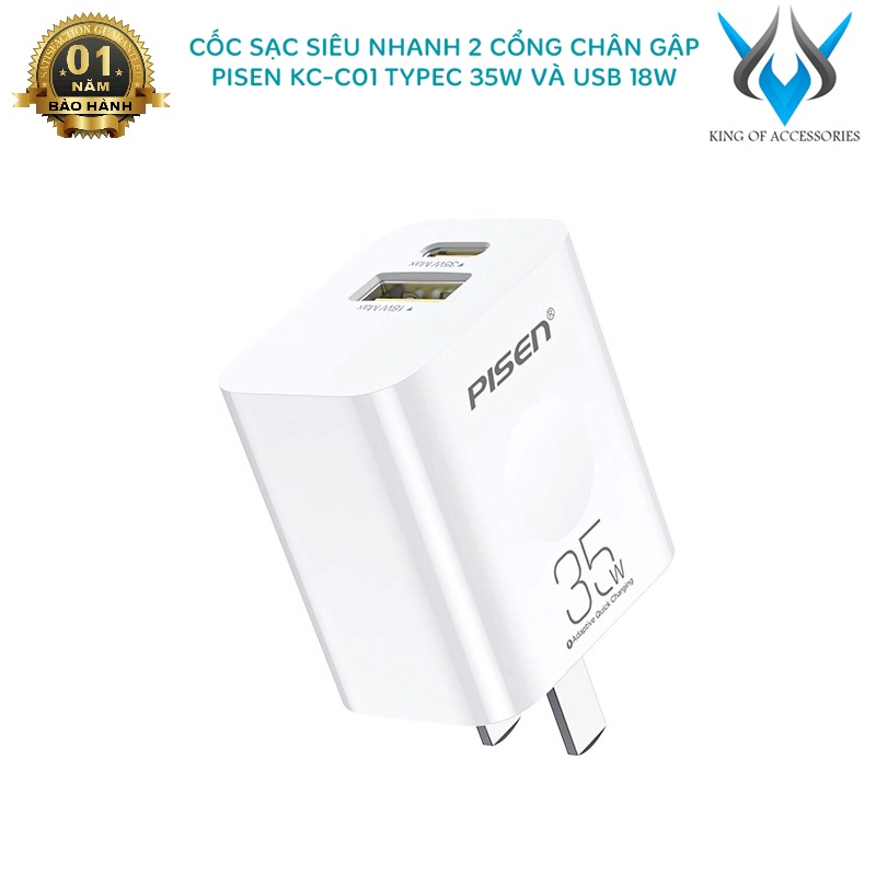 Cốc sạc siêu nhanh 2 cổng Pisen KC-C01 hỗ trợ QC/FCP/PD/BC1.2/Ap2.4A - typeC 35W và USB 18W ...