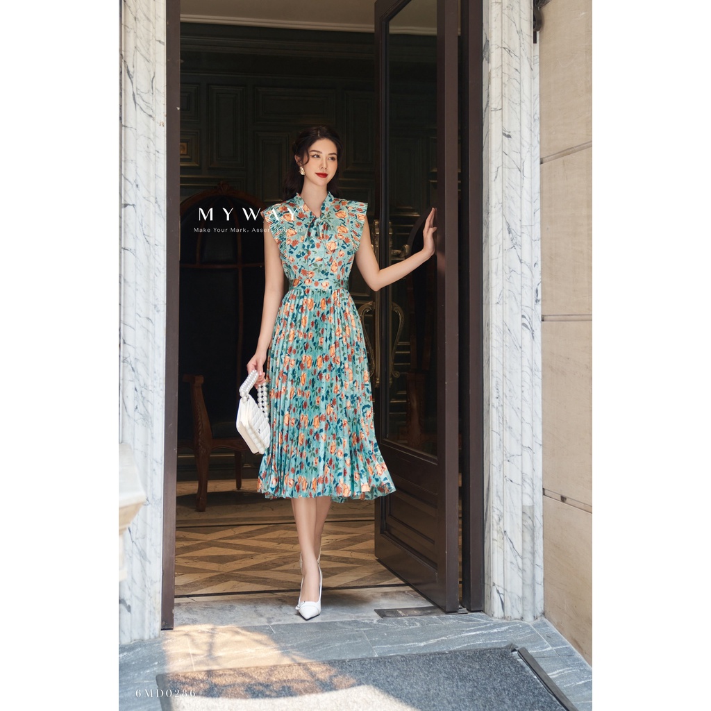 Đầm Hè Nữ Dáng Xòe MY WAY Tay Cánh Tiên Dập Ly In Họa Tiết Sang Trọng ...