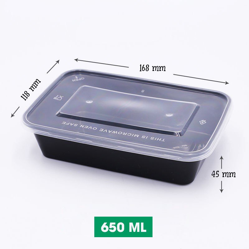 Hộp nhựa PP đáy đen chữ nhật 650ml ( lốc 50 bộ ) | Shopee Việt Nam