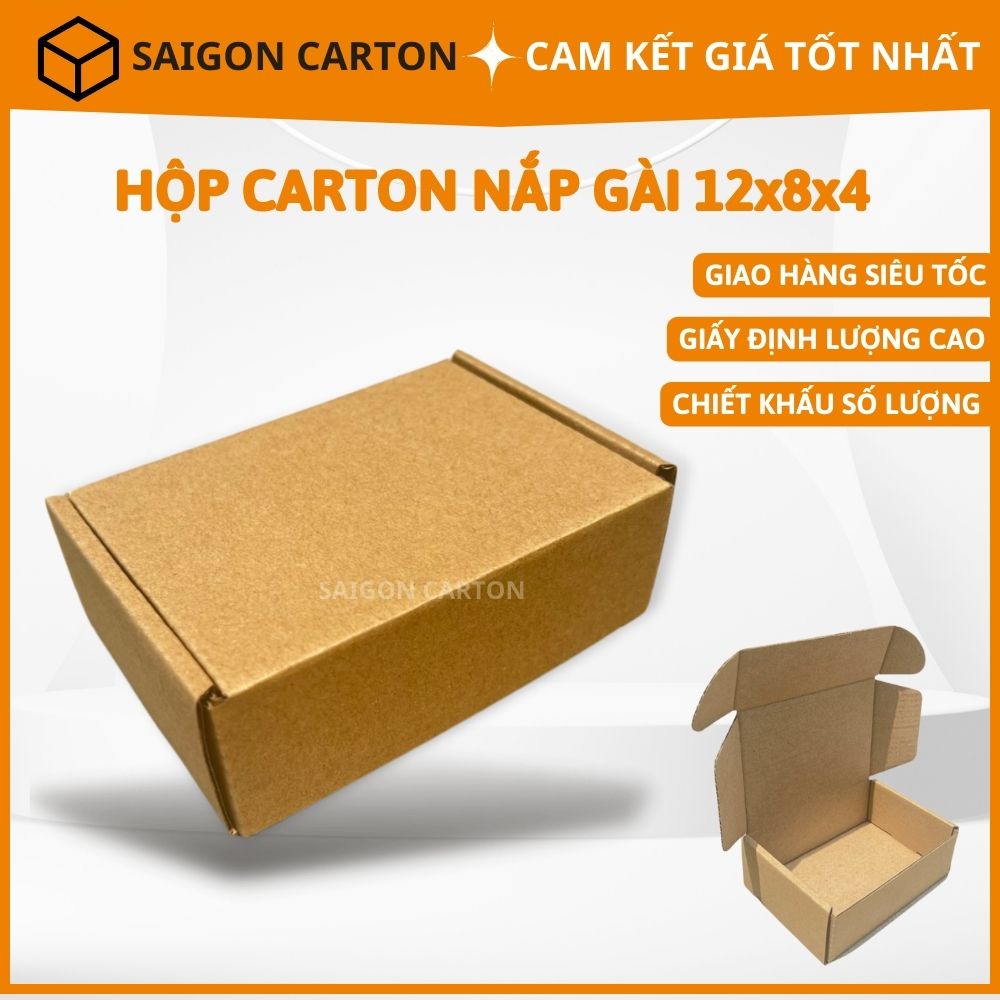 50 Hộp carton COD 12x8x4 nắp gài, nắp cài được sản xuất bởi SÀI GÒN ...