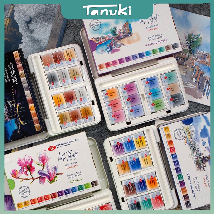 [TANUKI ART] Set màu nước White Nights hộp nhựa dạng fullpan 12 màu ...