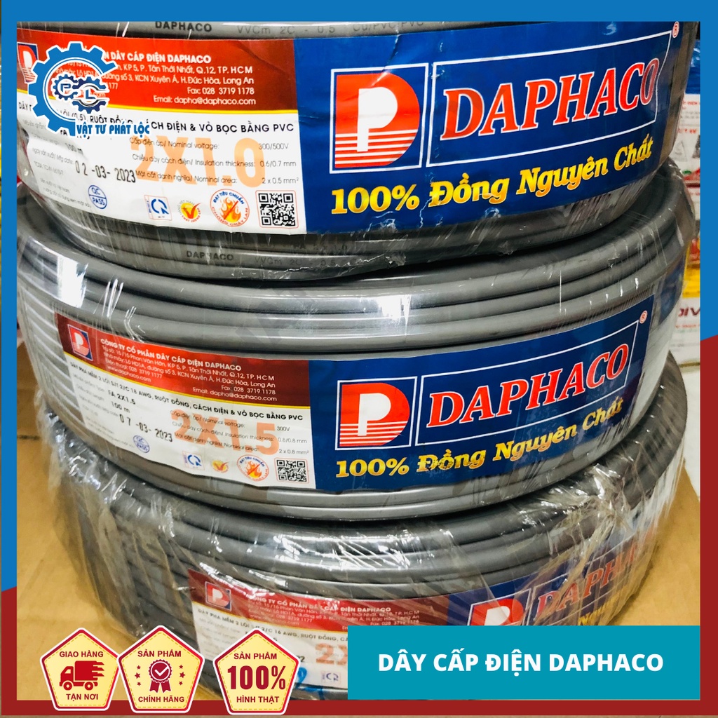 Dây điện đôi xám tròn Daphaco (FA tròn 2 lớp vỏ ) 2x1.0, 2x1.5, 2x2.5 ...