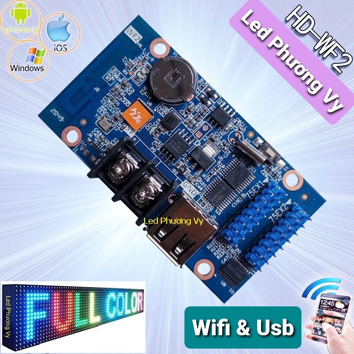 Card HD WF2 (USB, Wifi) điều khiển Led ma trận Full color version mới nhất - Thay thế card W60 ...