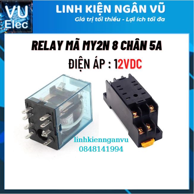 Relay 12V 8 chân 5A, Rơ le trung gian, relay 12v 8 chân, (Loại Chân Bé ...
