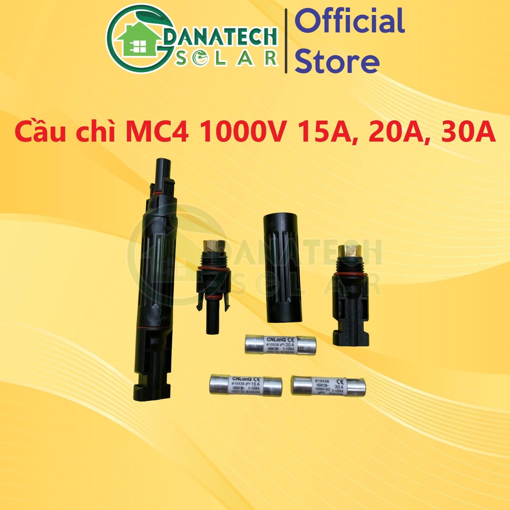 Đầu nối MC4 1000VDC có cầu chì 15A 20A 30A | vật liệu cách nhiệt PPO | chất liệu đồng mạ thiếc ...