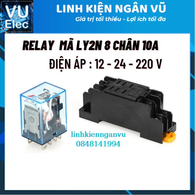 Relay trung gian LY2N 10A 12 - 220V 8 chân, relay 10A 8 chân, rơ le 220v10a 8 chân. rơ le 220V ...