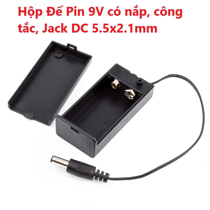 Hộp Đế Pin 9V Có Nắp và công tắc ON/OFF Có Đầu Ra Điện Jack DC 5.5x2 ...